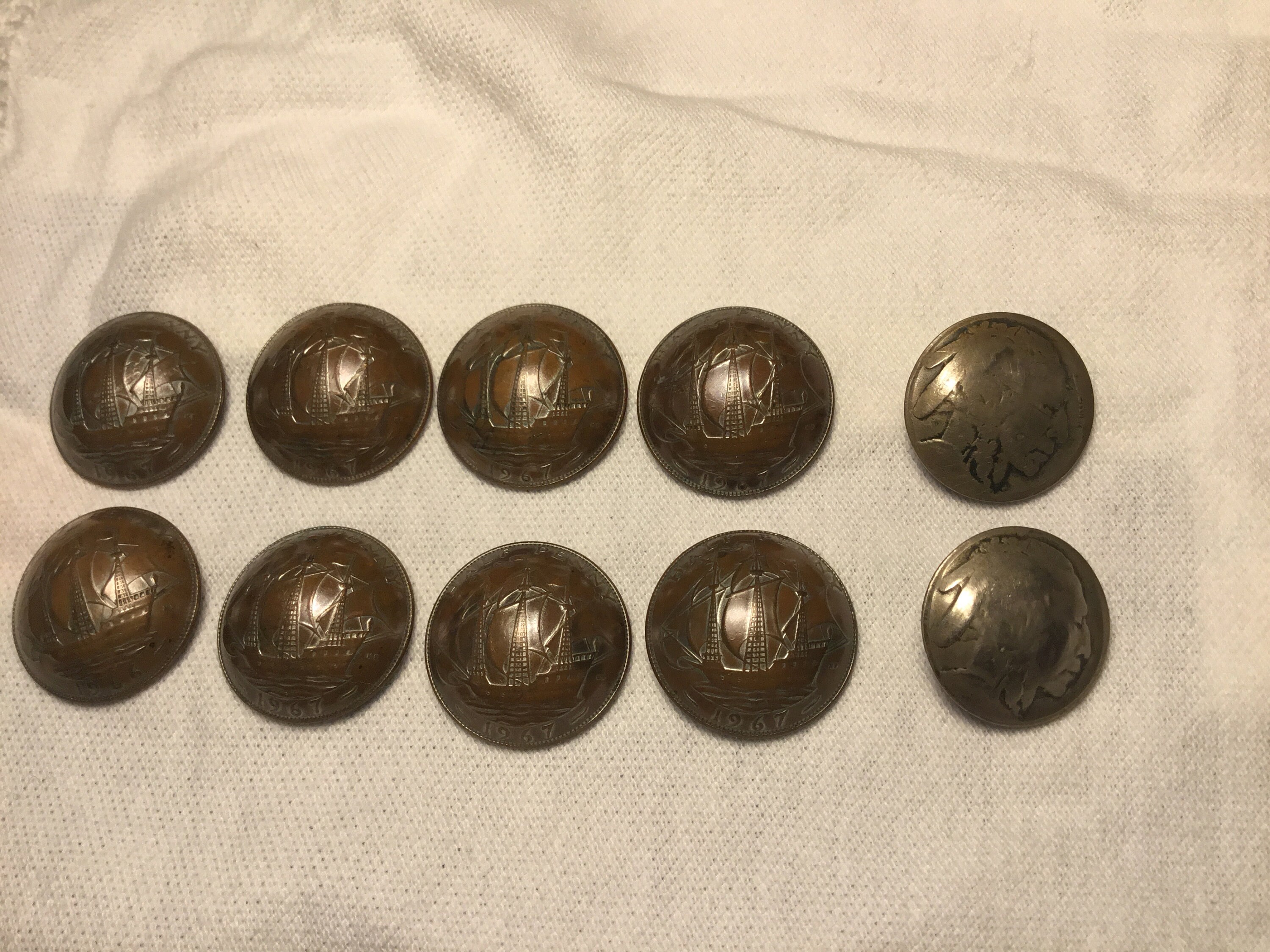 Vintage Half Penny Elizabeth Ll 1967 and 1966 Buttons and Indian Head ...