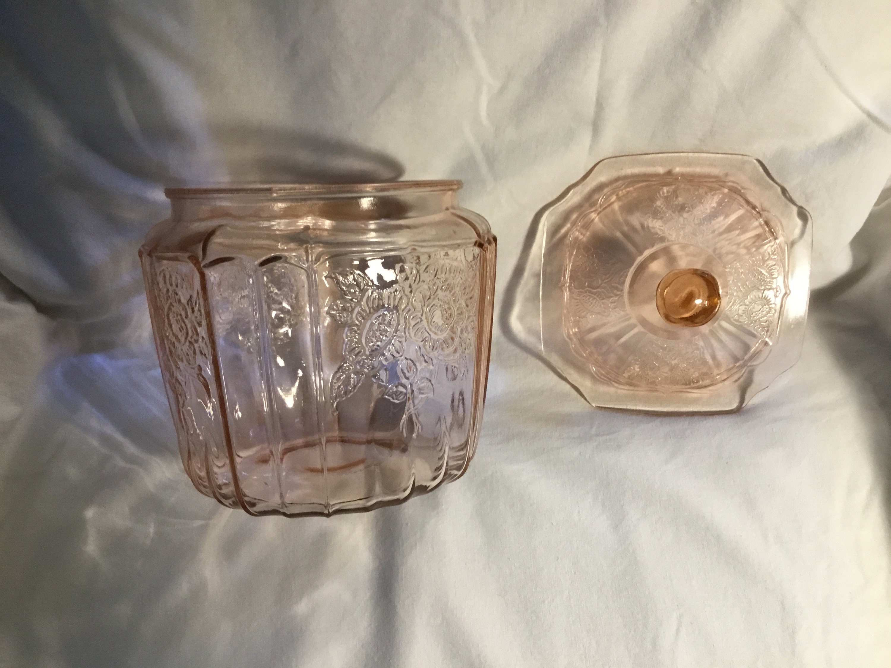 Vintage Mayfair Pink Depression Glass Cookie, Biscuit Jar by Anchor ...