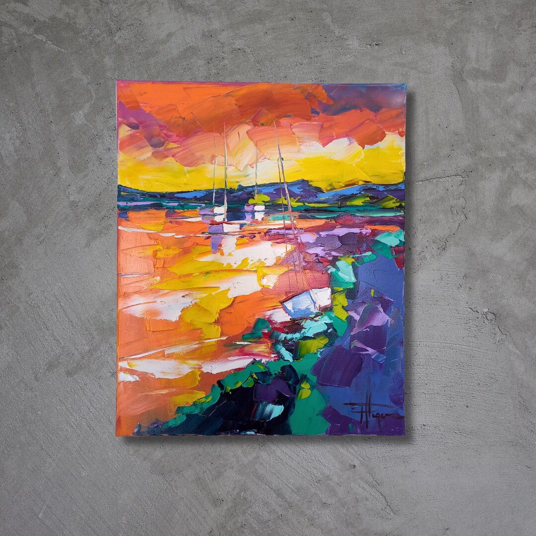 ORIGINAL Oil Painting on Canvas dusk Abstract/modern Art Signed ...