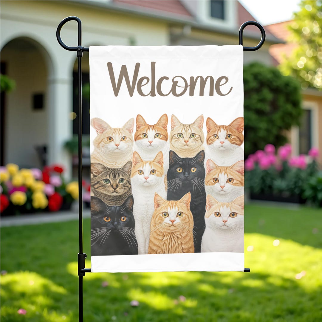 Banner Flag Cat Design, Outdoor Garden Decor, House Sign, Spring Yard ...