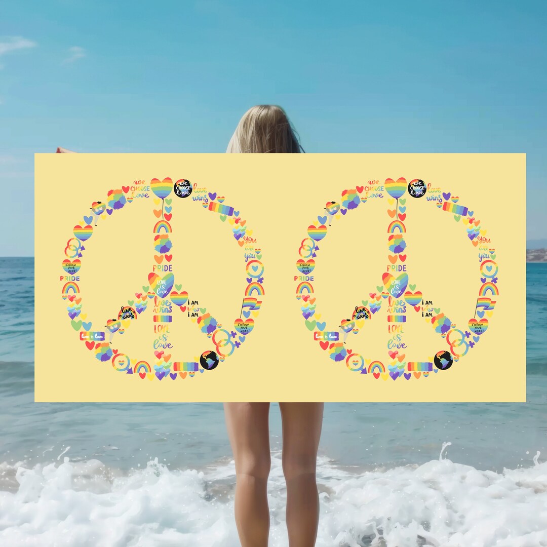 Pride Peace Sign, Beach Towel, Gay Pride, Say Gay, LGBTQ, Pride Month ...