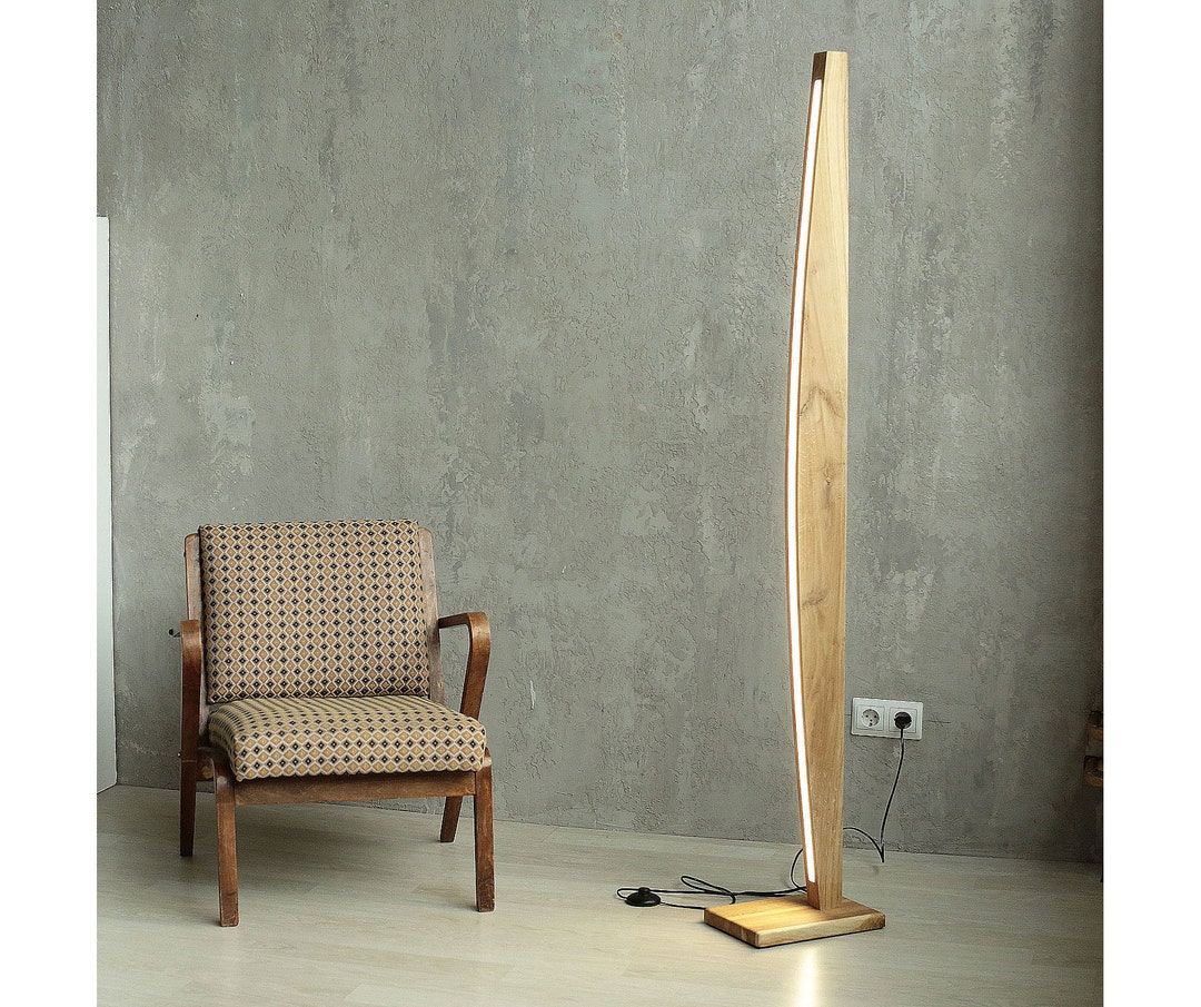 Wood Floor Lamp, Standing Led Dimmable Lamp, Modern Floor Reading Lamp ...