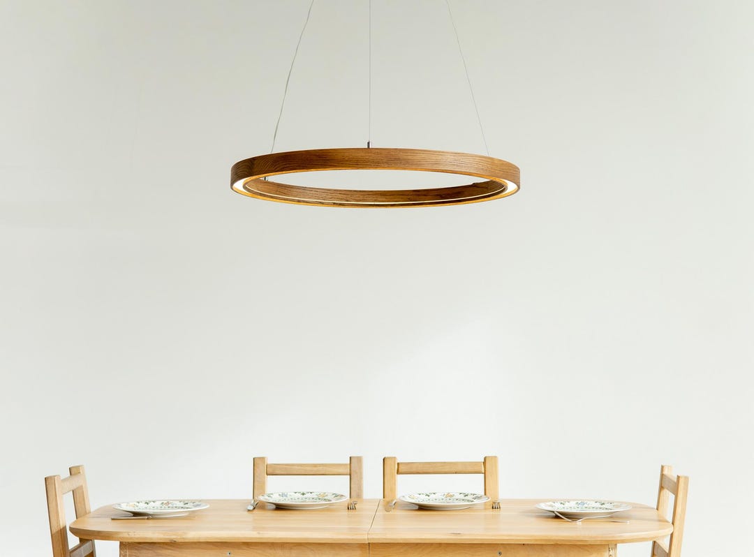 Round Pendant Light, Wooden Pendant Light Living Room, Chandelier ...