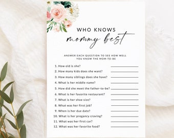 Who Knows the Mom to Be Best, Printable Baby Shower Games, Who Knows ...