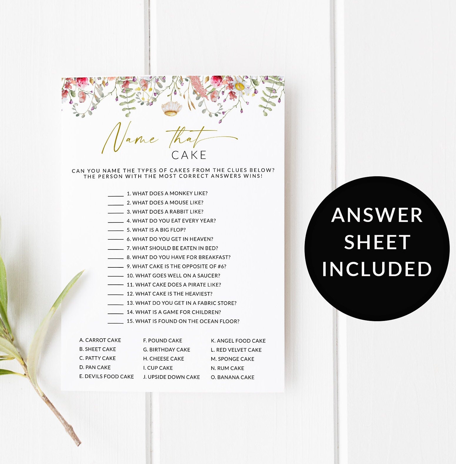 Name That Cake Bridal Shower Game, Printable Games, Cake Bridal Game ...