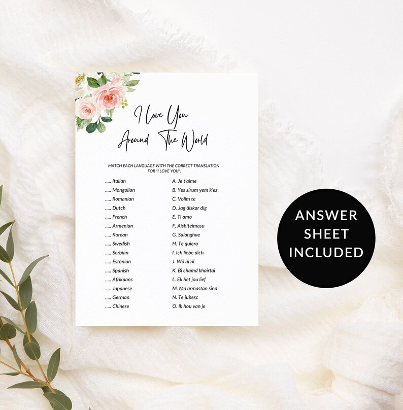 I Love You Around The World Bridal Shower Instant Download I Love You