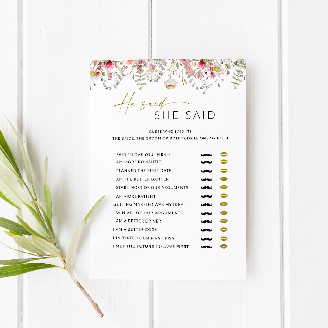 He Said She Said Bridal Shower Game Download, Bridal Shower Game, He ...