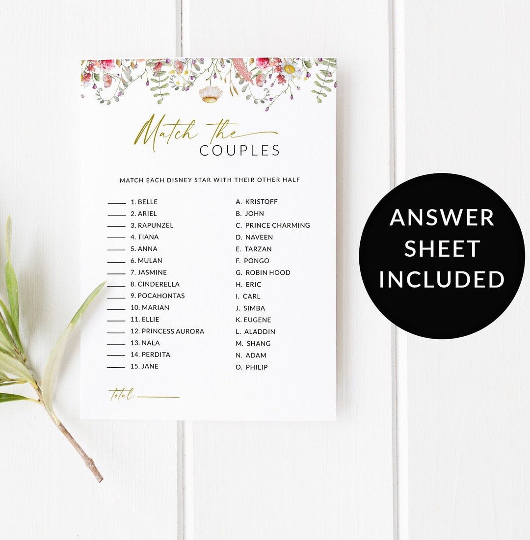 Bridal Shower Games Match the Couples Wedding Shower Games Couple ...