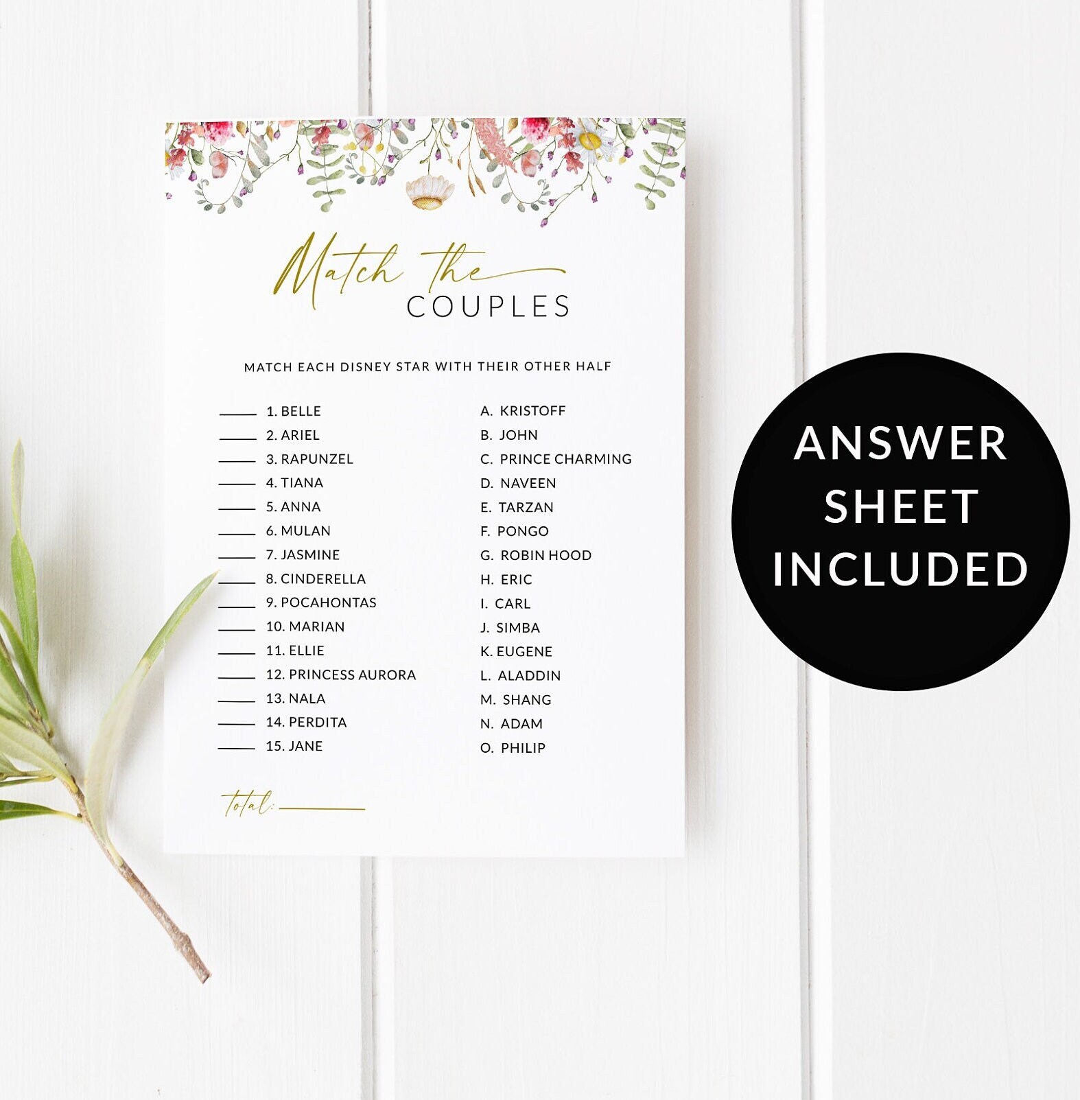 Bridal Shower Games Match the Couples Wedding Shower Games Couple ...