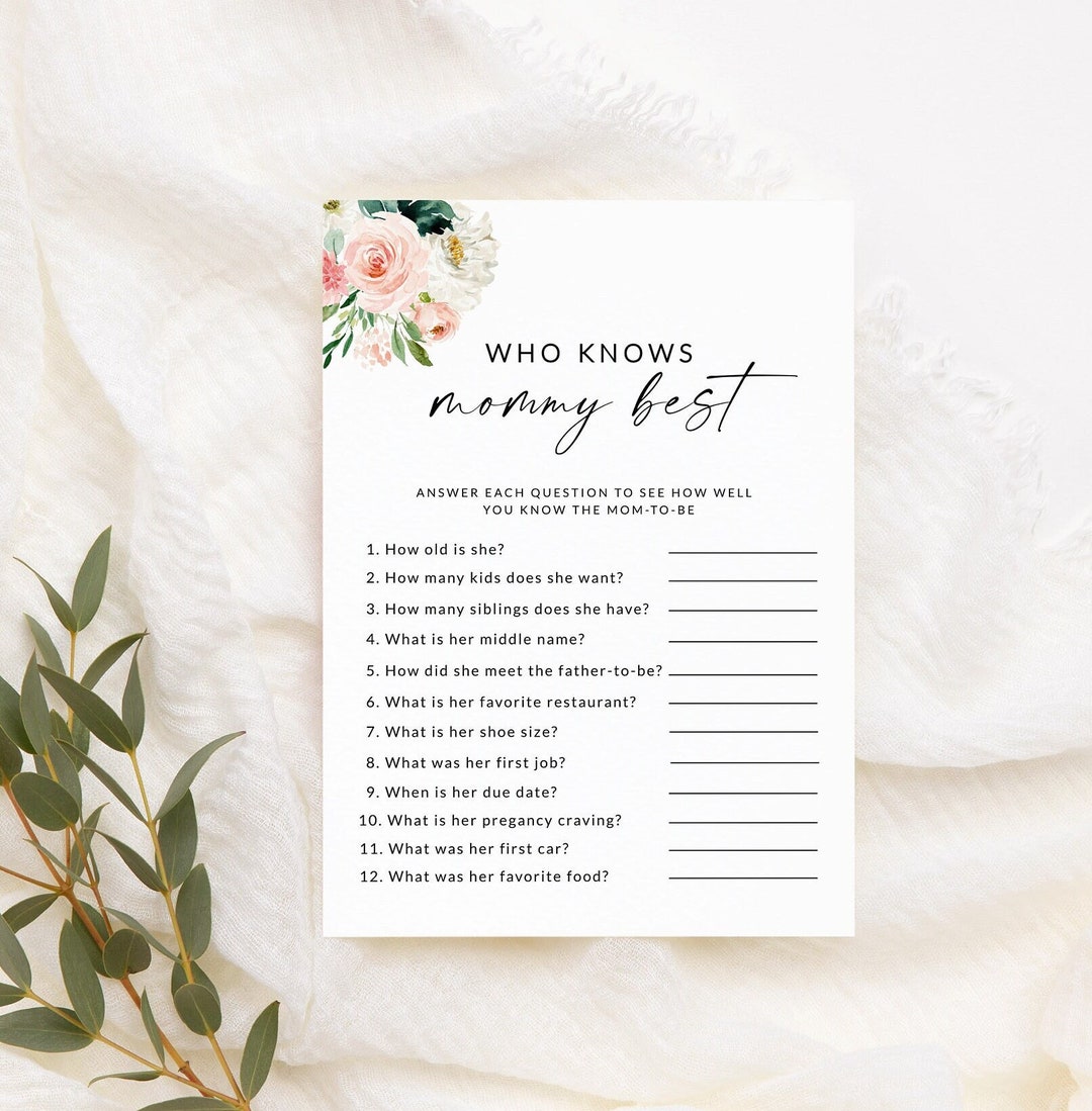 Who Knows Mommy Best Baby Shower Game, Printable Shower Games, Floral ...