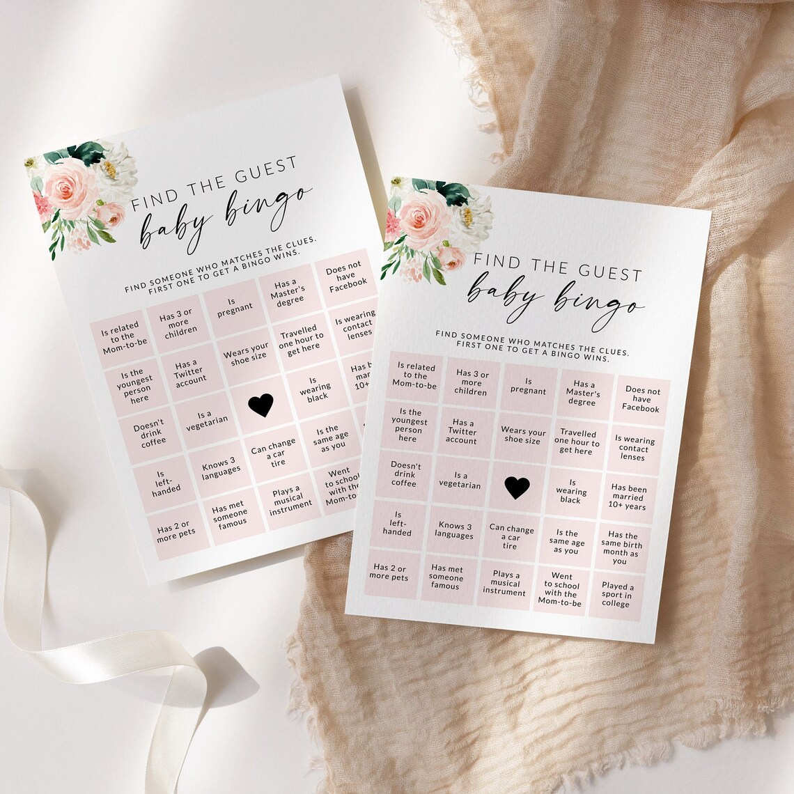Baby Shower Game, Floral Baby Shower Bingo, Find the Guest Bingo Game ...
