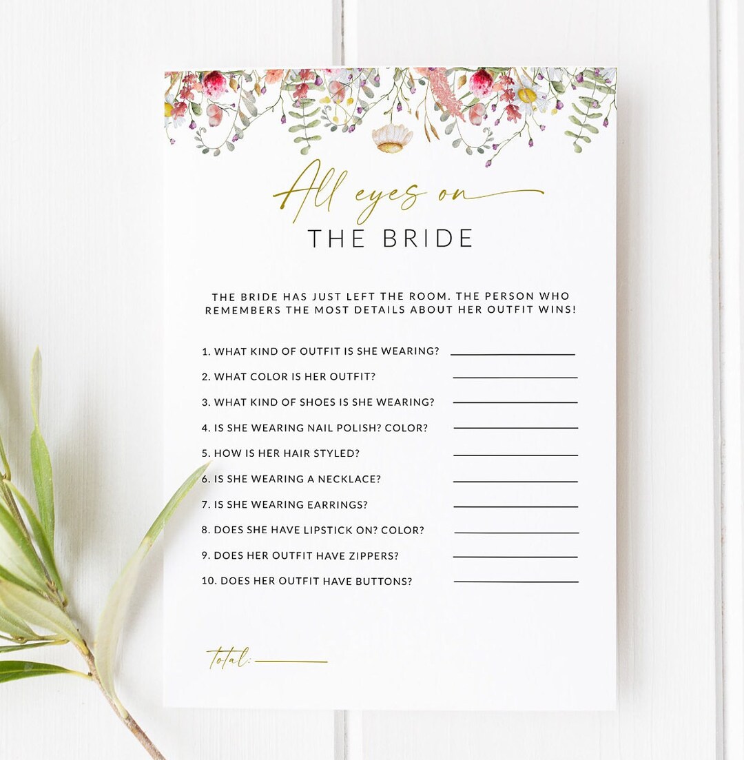 All Eyes on the Bride Bridal Shower Game, Questions About the Bride ...