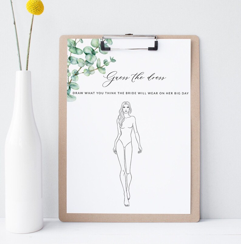 Guess the Dress Bridal Shower Game, Draw the Dress Game, Bachelorette ...