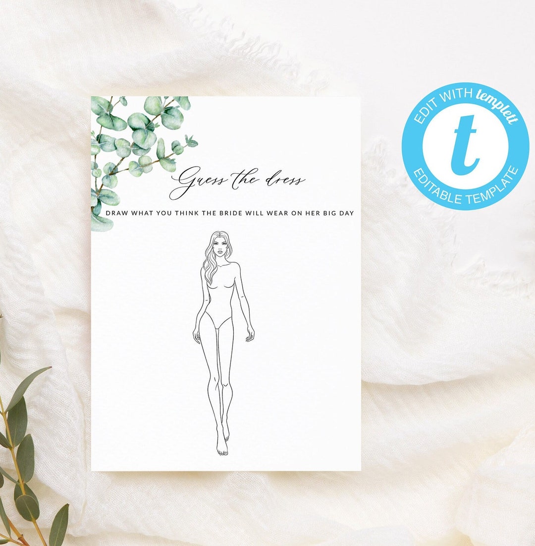 Guess the Dress Bridal Shower Game, Draw the Dress Game, Bachelorette ...