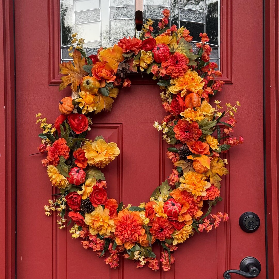 Fall Maples Leaves, Mums, Grourds, Pumpkin Wreath 0009 - Etsy
