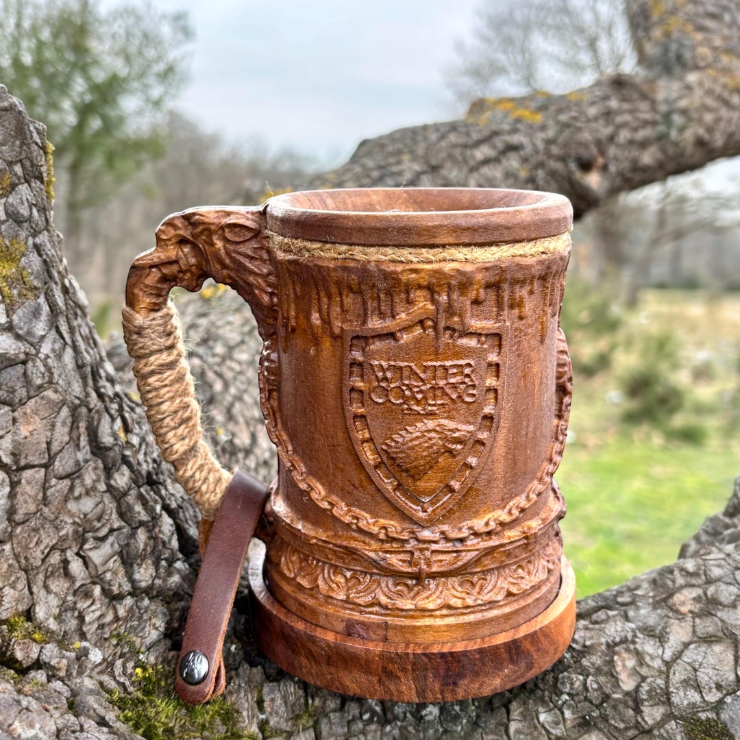 Enchanted Viking Beer Mug in Walnut Wood - Majestic Wolf Themed ...
