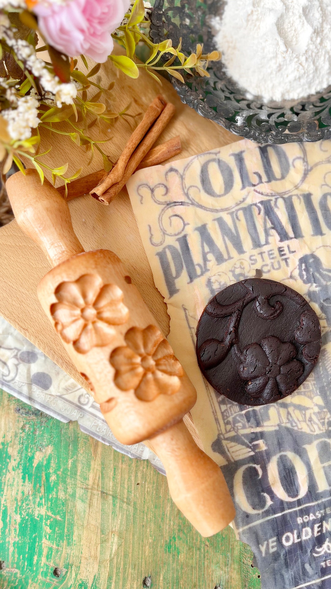 Wooden Cookie Rolling Pin With Chamomile Flower Pattern - Etsy