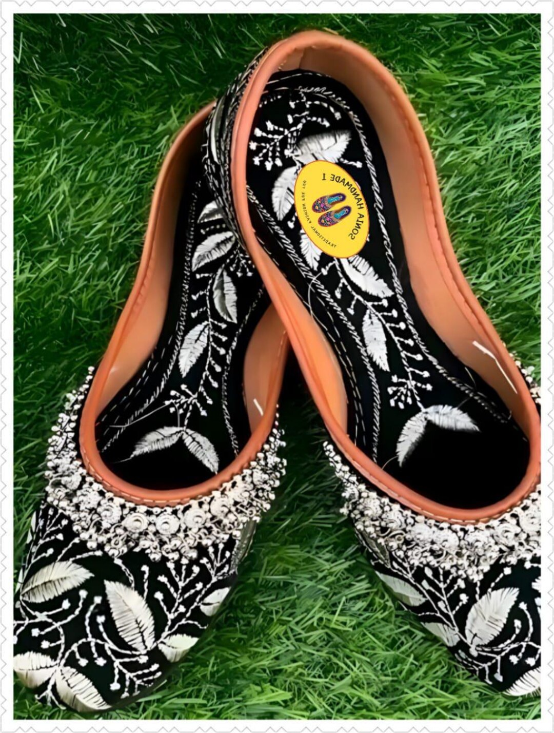 Buy Black Embroidered Punjabi Jutti: Handmade Indian Slip-on Shoes ...