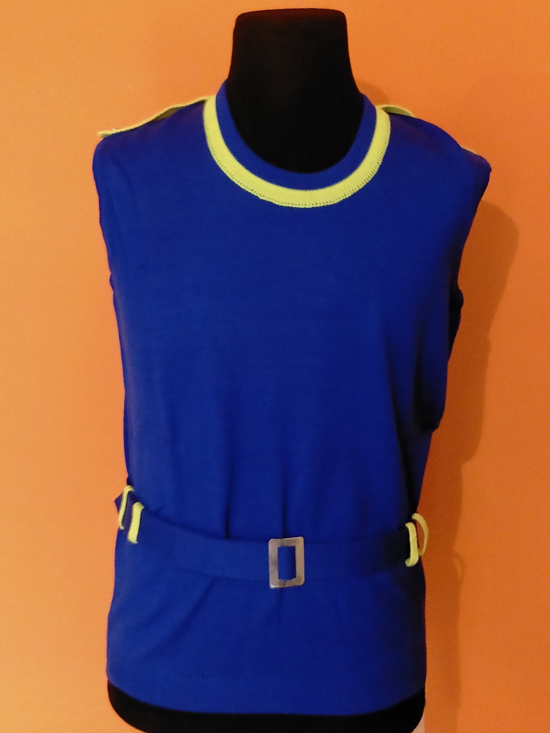 Vintage 60's Deadstock Mod NWT Fluo Blue and Yellow Mod Top With Belt ...