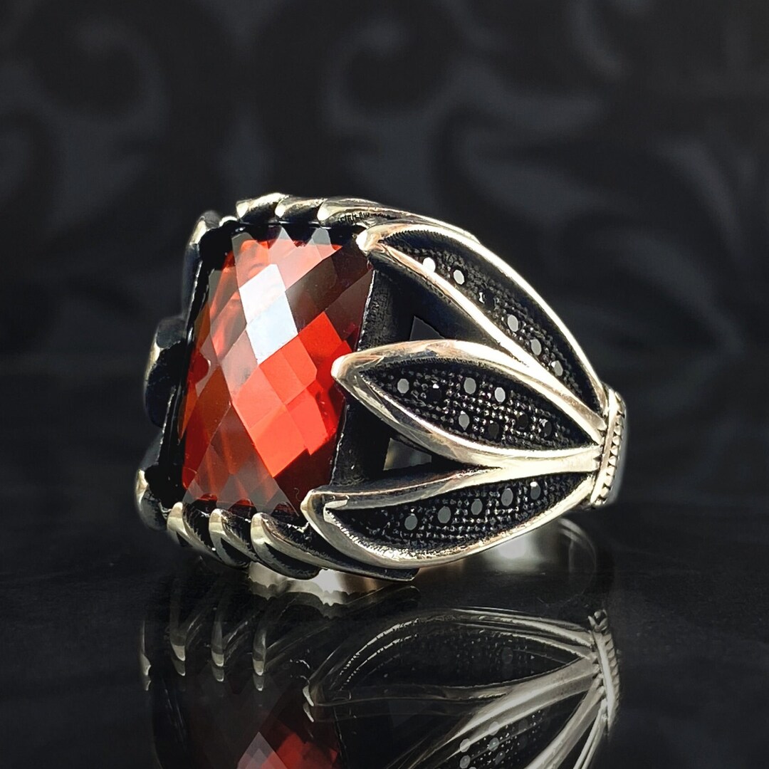 Ruby Ring for Him, Turkish Handmade Silver Ring, 925 Sterling Silver ...
