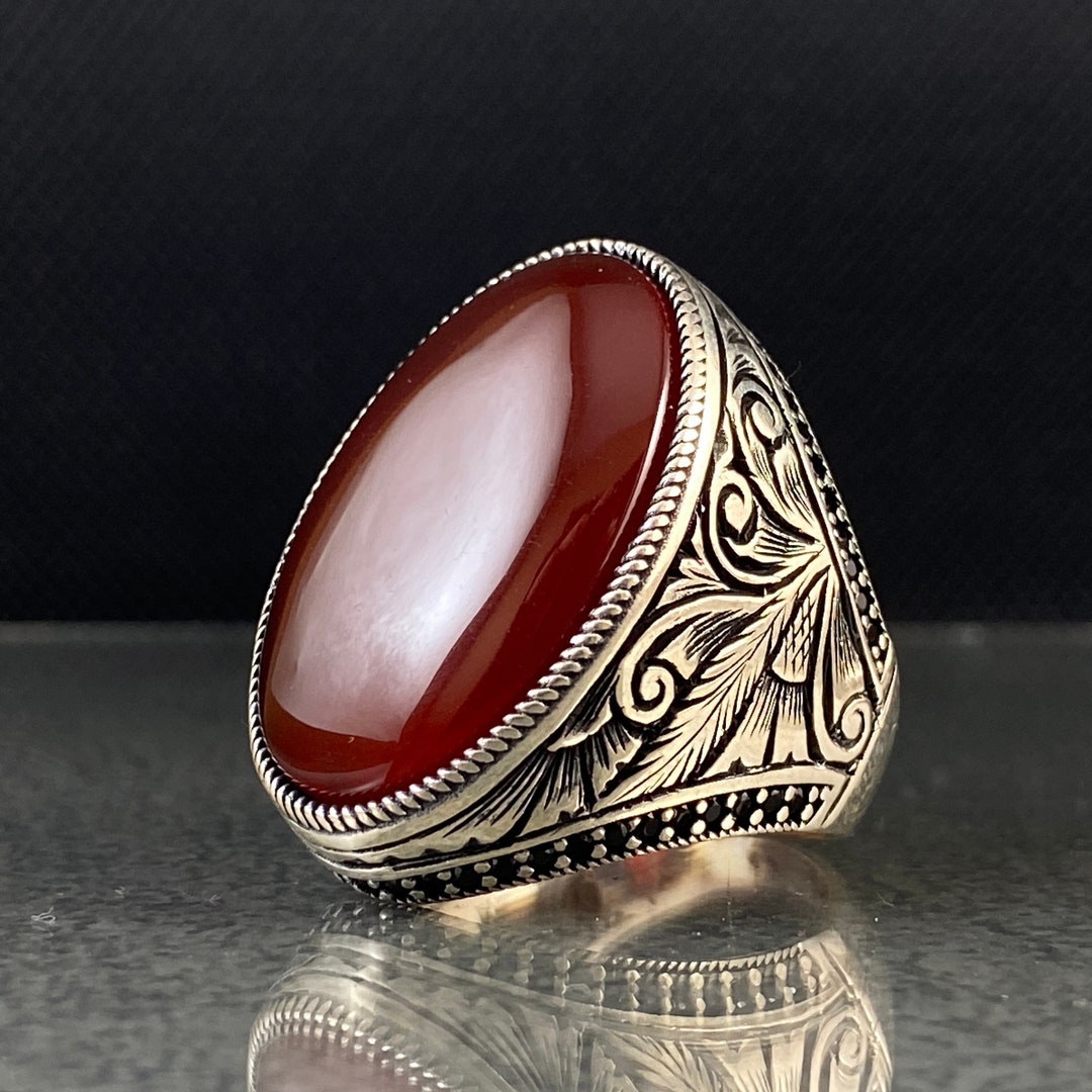 Agate Silver Ring, Turkish Handmade Agate Ring, Birthday Gift, Dad Gift ...