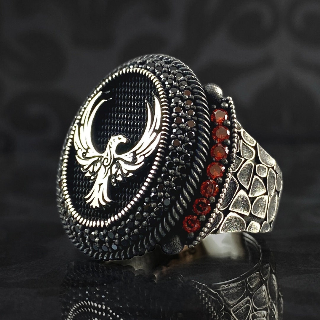 Winged Phoenix Oval Signet Ring for Men in Sterling Silver, Phoenix ...