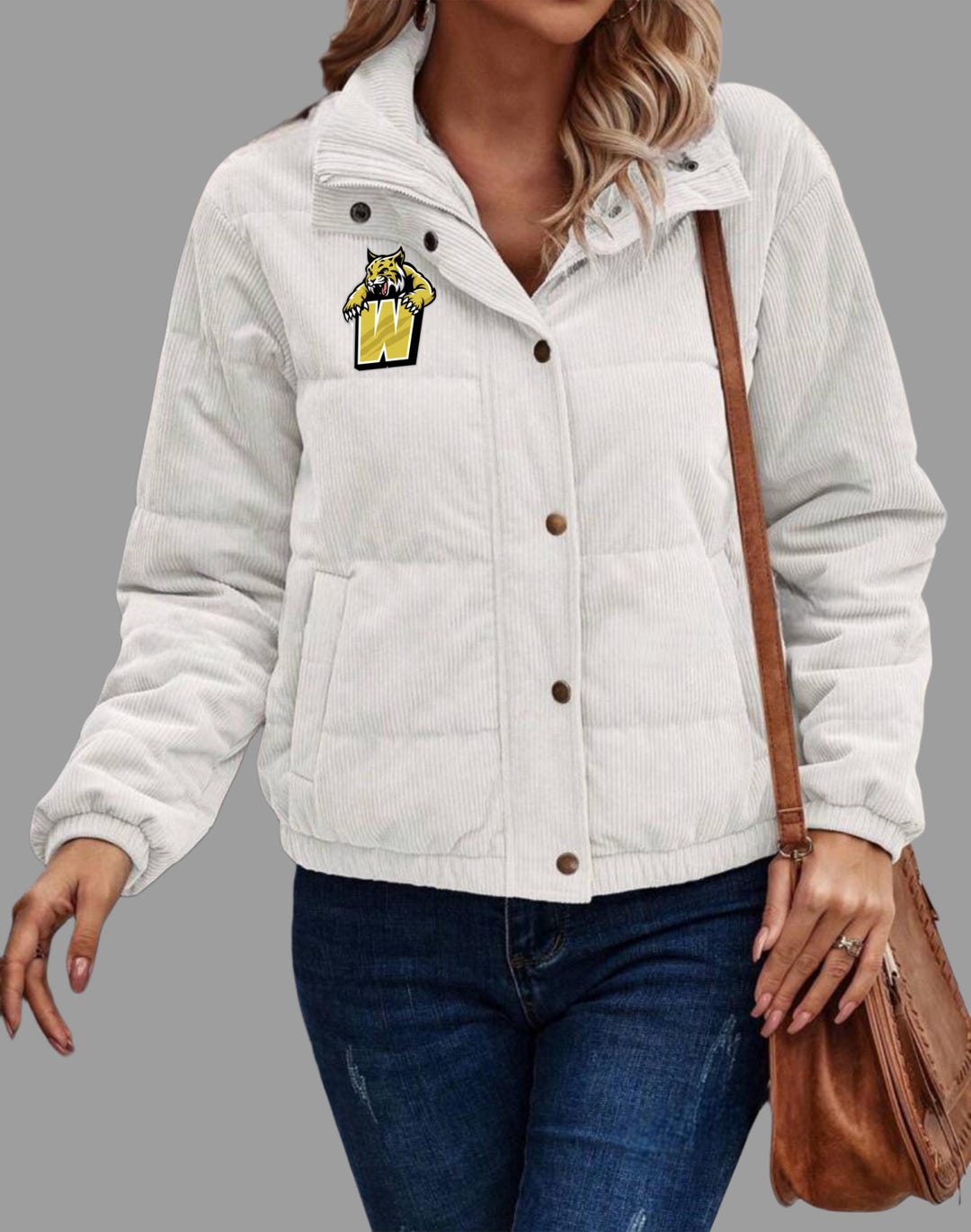 Custom College, Team, Logo Personalized Corduroy Puffer Jacket, Game ...