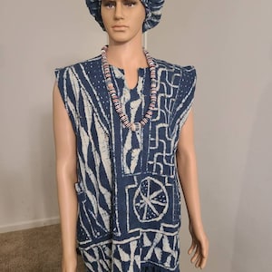 Ndop (bamileke) Tops/bami/indigo Blue Strip Woven Cloth/resist Dyeing ...