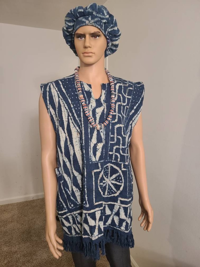 Ndop (bamileke) Tops/bami/indigo Blue Strip Woven Cloth/resist Dyeing ...