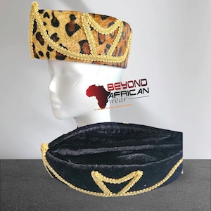 Mobutu Leopard Print Hat Lace Designed Traditional Men Hats, African ...