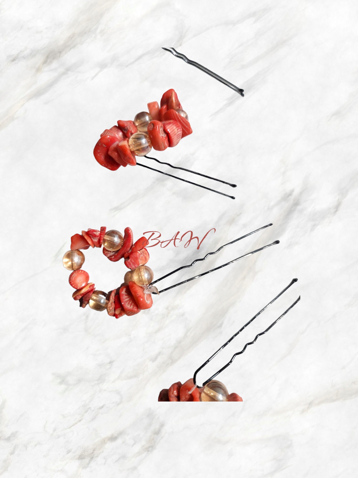 Nigerian Edo Coral Wedding Beads Beaded Hair Pins Orange - Etsy