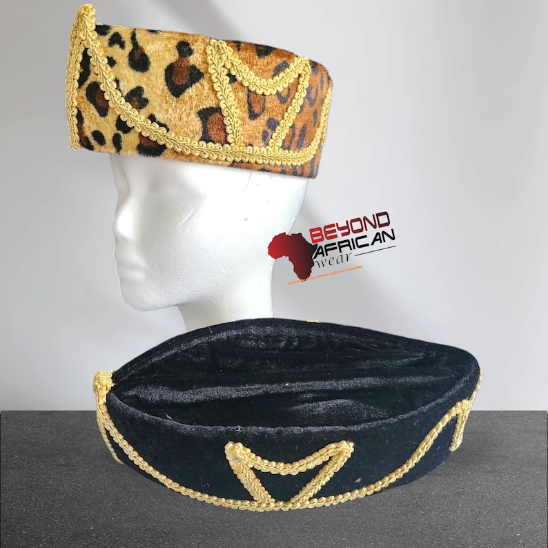 Mobutu Leopard Print Hat Lace Designed Traditional Men Hats, African ...