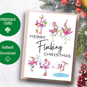 Flamingo Christmas Card: Merry Flocking Christmas (printable PDF) - Etsy