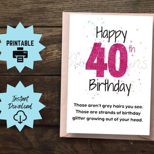 Funny Birthday Card Printable, 40th Birthday Card, 40 Birthday Gift ...