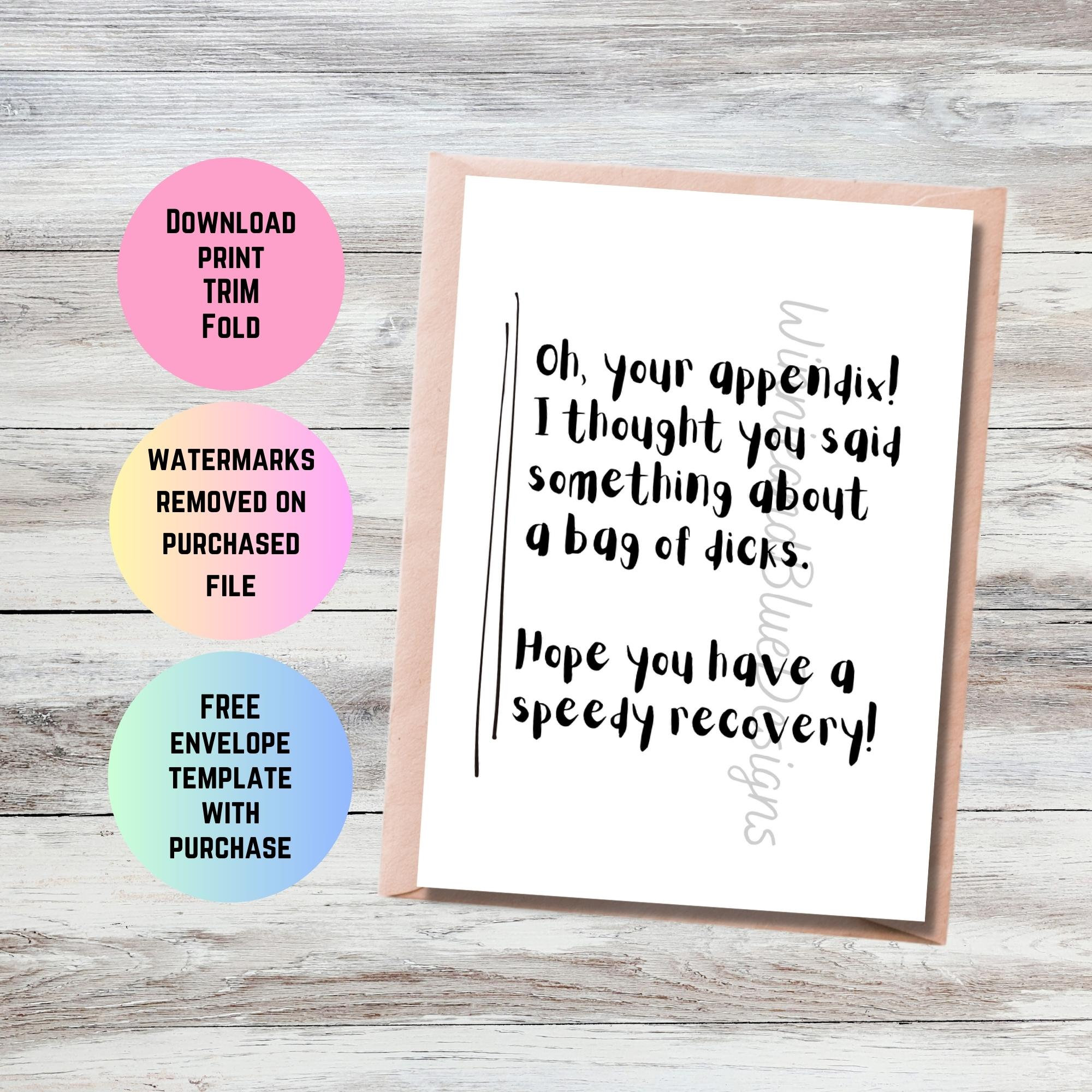 Funny Appendix Surgery Get Well Card (digital Download) - Etsy