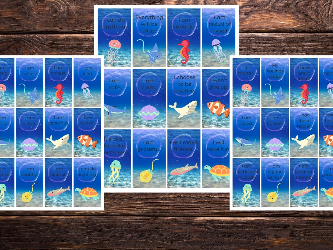 Printable Affirmation Cards for Kids, 36 Sea Creature Motivational ...