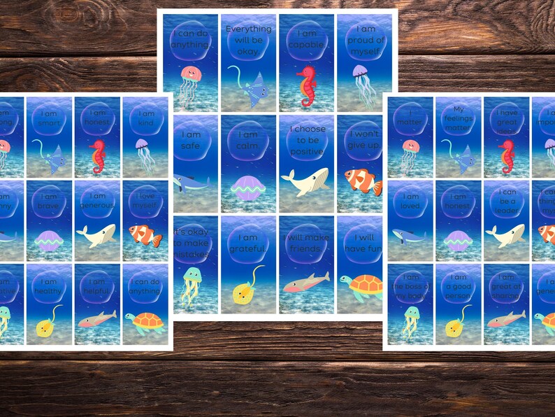 Printable Affirmation Cards for Kids, 36 Sea Creature Motivational ...