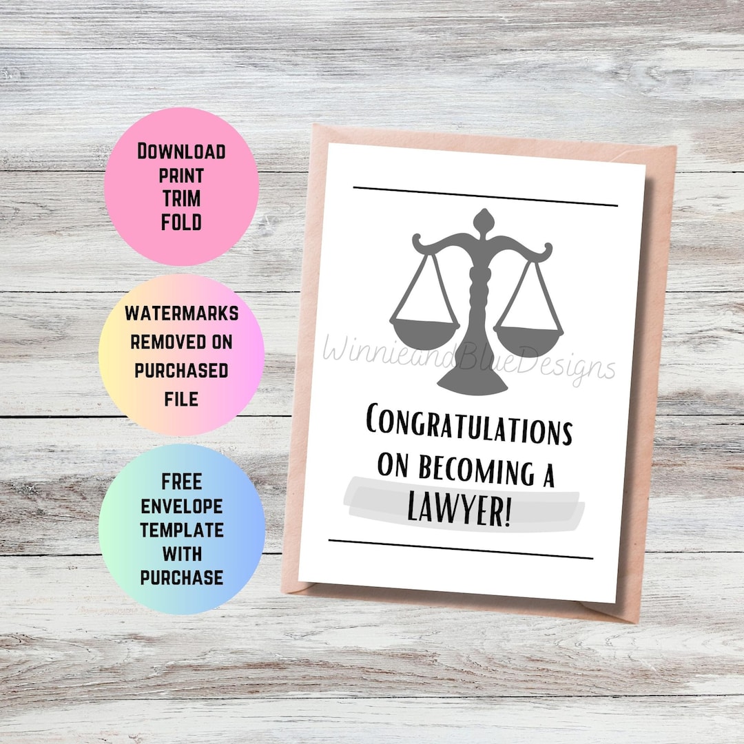 Printable Lawyer Graduation Card, Congratulations Law Degree, Lawyer ...