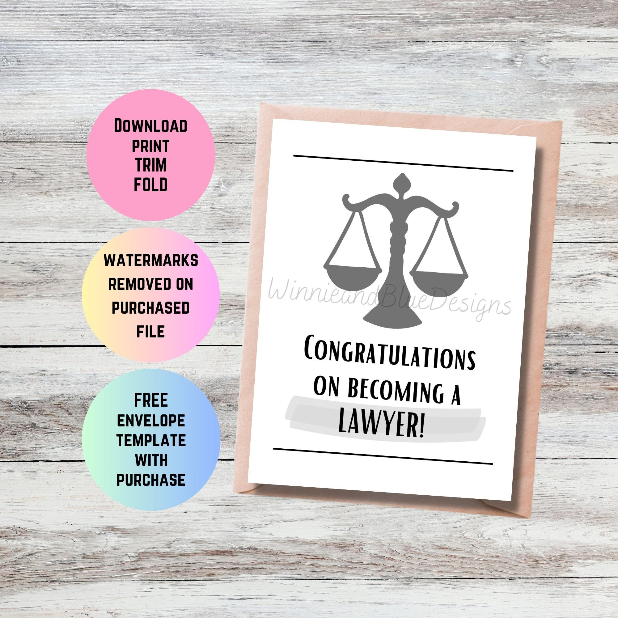 Printable Lawyer Graduation Card, Congratulations Law Degree, Lawyer ...