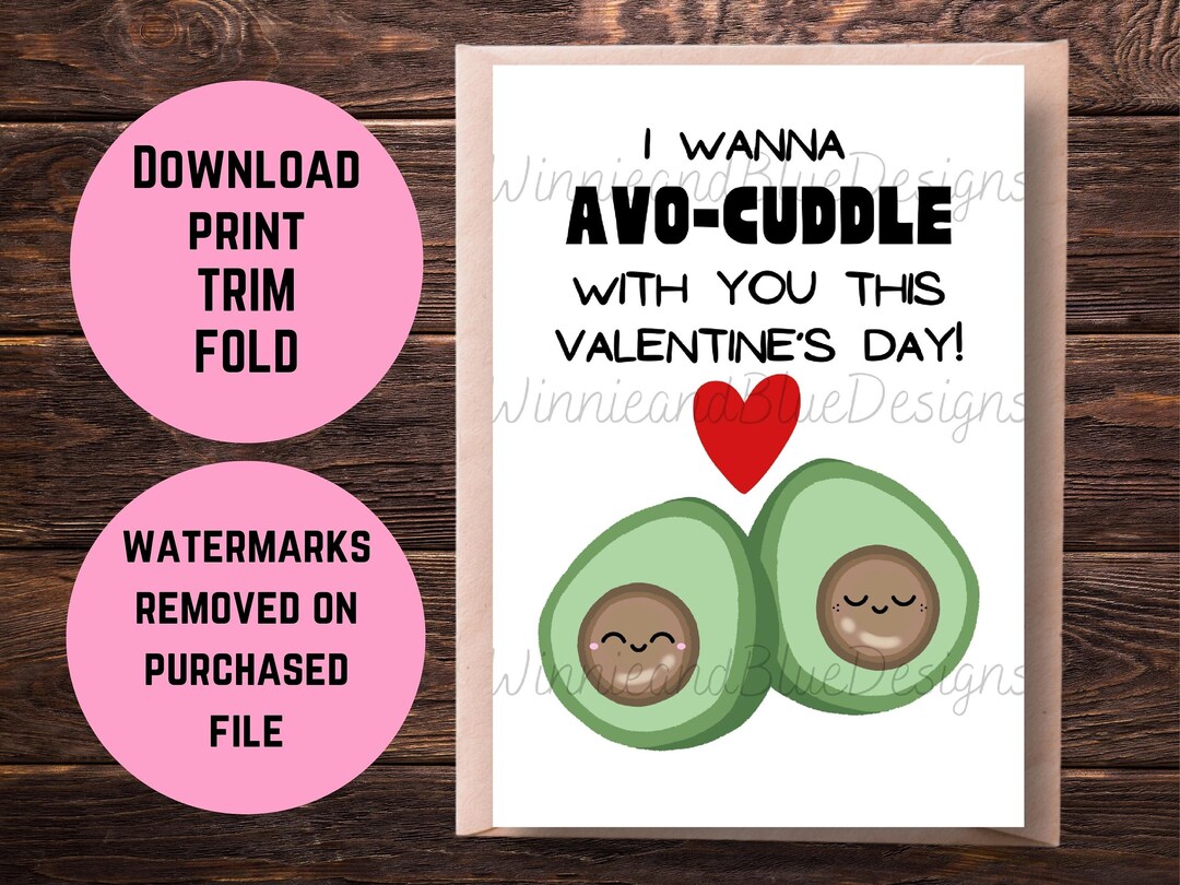 Printable Funny Avocado Valentines Day Card, Avo-cuddle Valentines Day ...