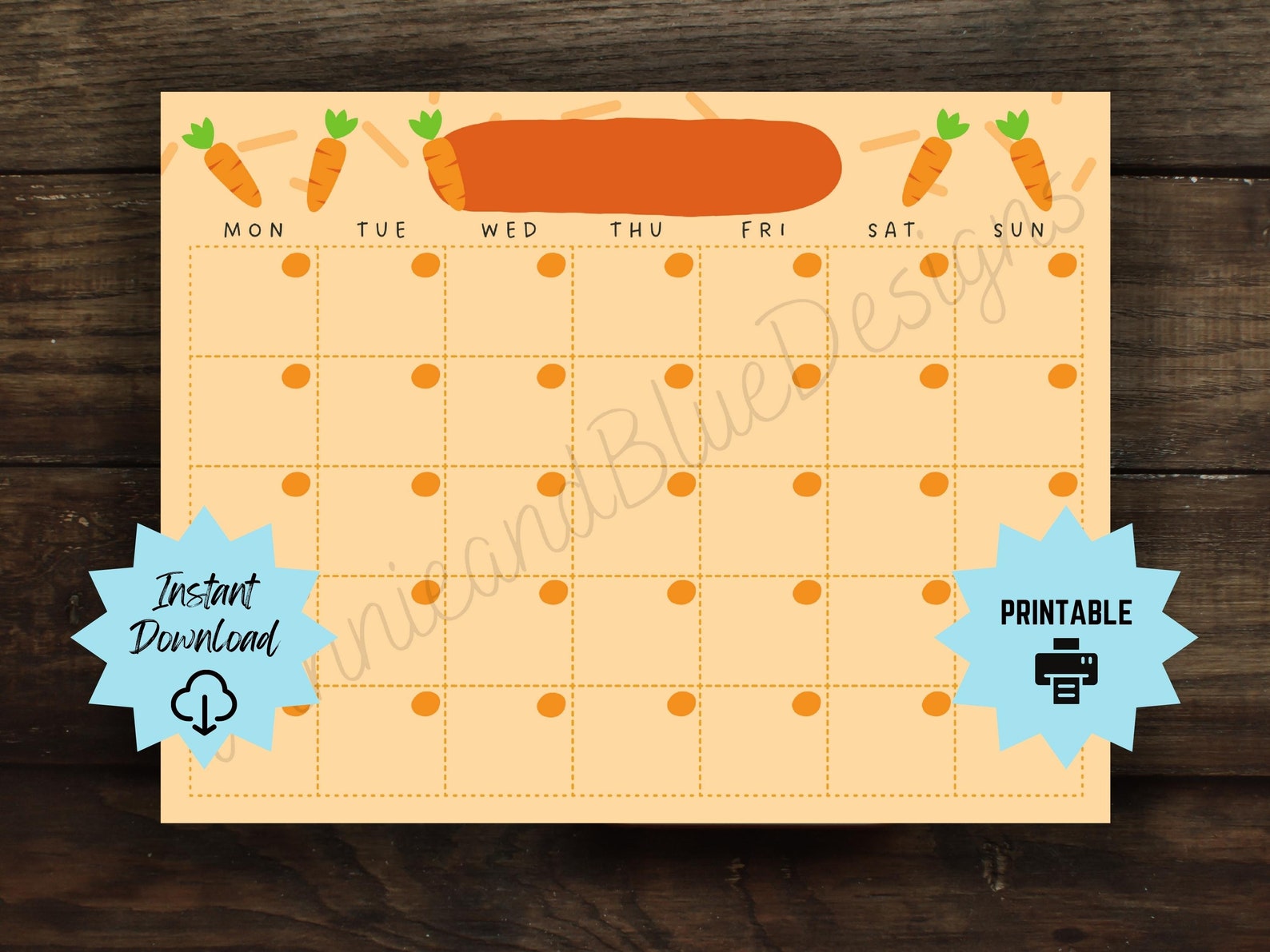 Printable Calendar, Cute Carrot Monthly Printable Calendar, Open ...