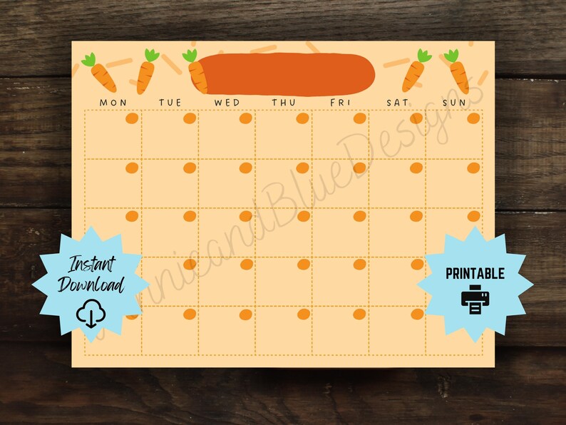 Printable Calendar, Cute Carrot Monthly Printable Calendar, Open ...