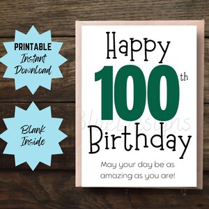 Emerald 100th Birthday Card Printable, Amazing 100 Birthday Card, 100th ...