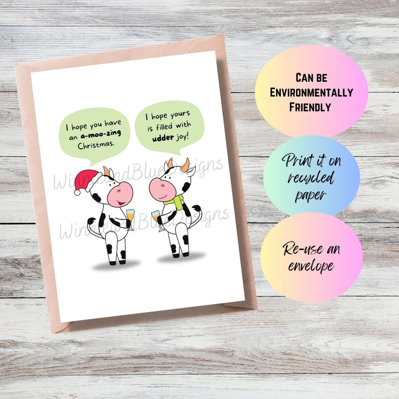 Funny Cow Christmas Card: Udderly Magical Pun (digital Download) - Etsy