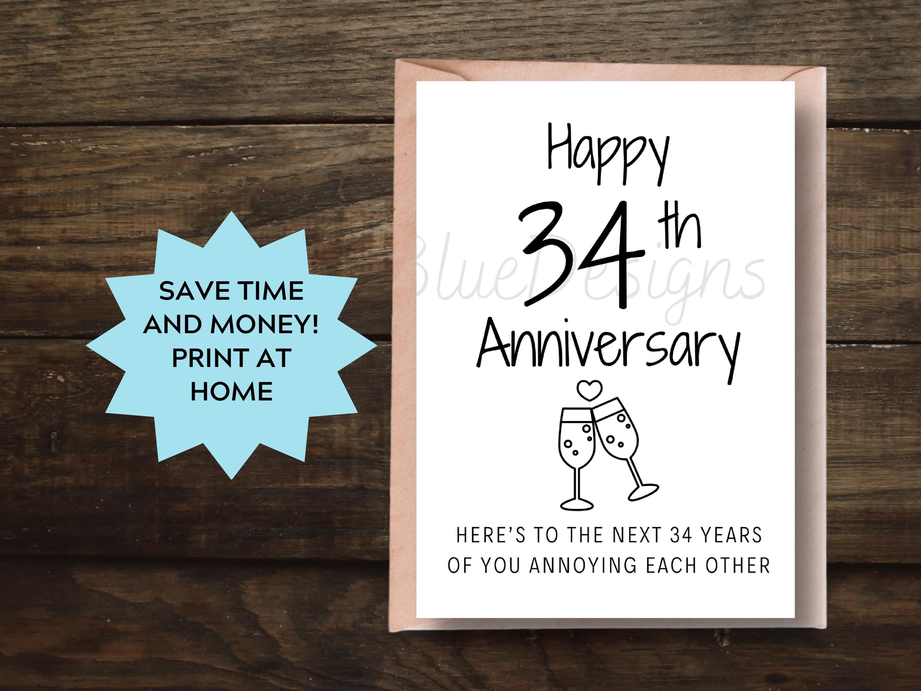 Funny 34th Anniversary Card: Printable Gift for Couples (instant ...