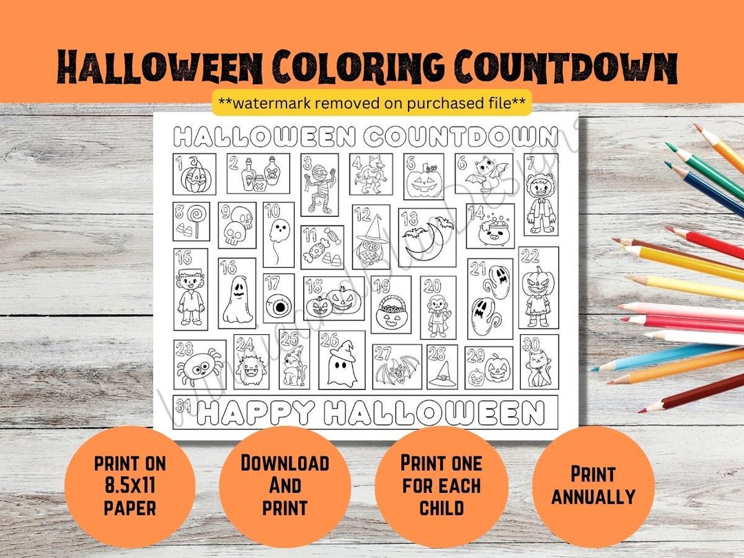 Printable Halloween Countdown Calendar Kids Coloring & Learning ...