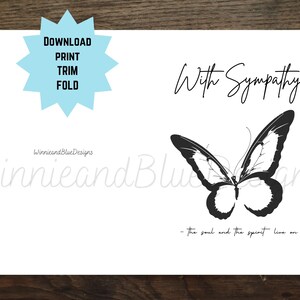 Printable Butterfly Sympathy Card, Bereavement Card, Thinking of You ...