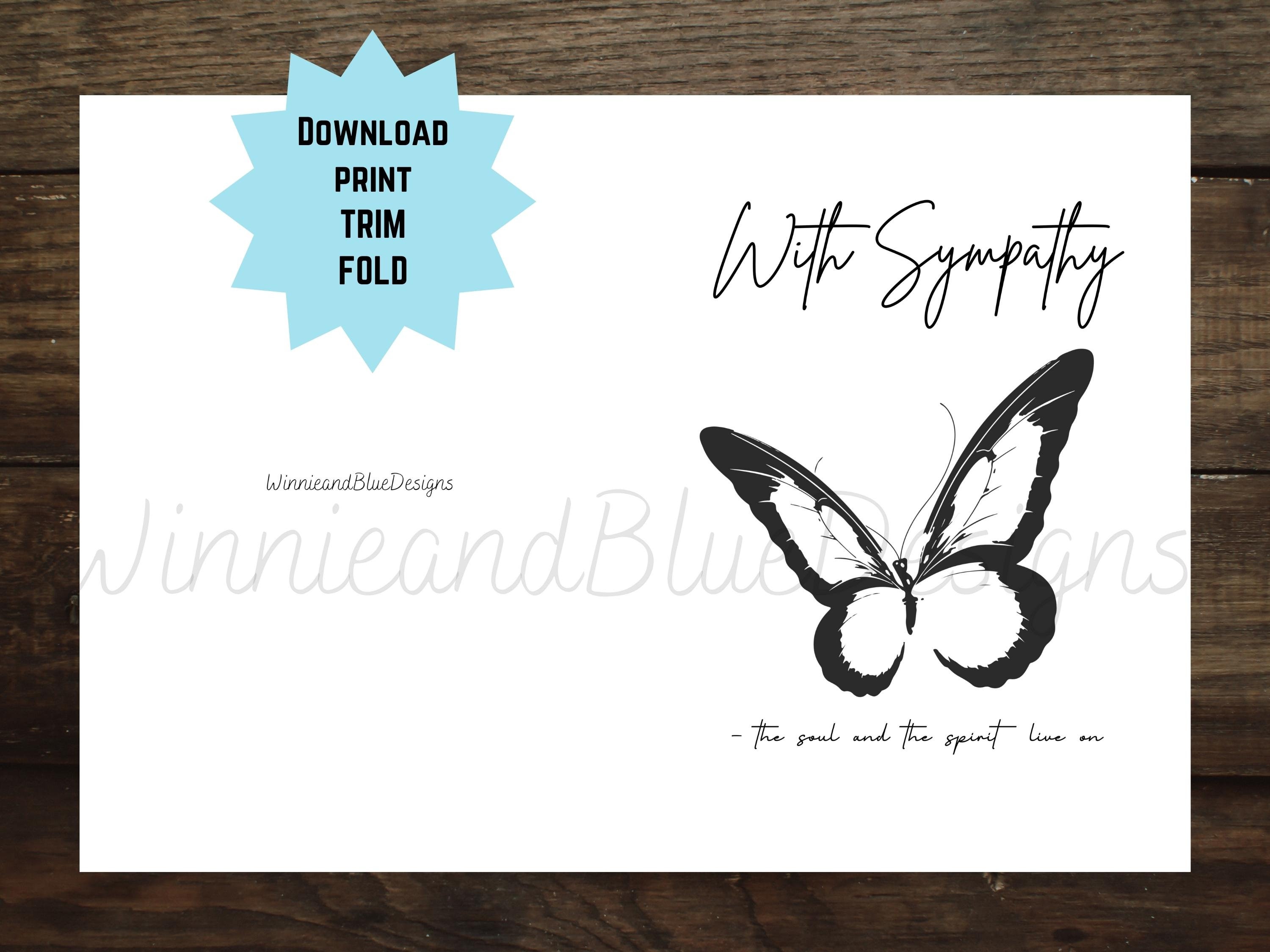 Printable Butterfly Sympathy Card Bereavement Card Thinking - Etsy Canada