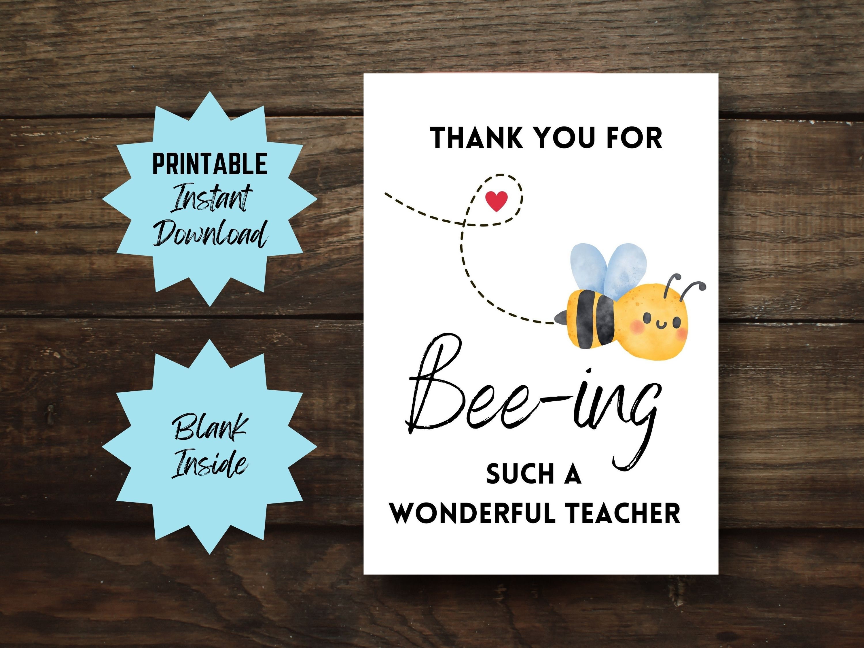 Printable Teacher Thank You Card Bee Card for Teacher - Etsy