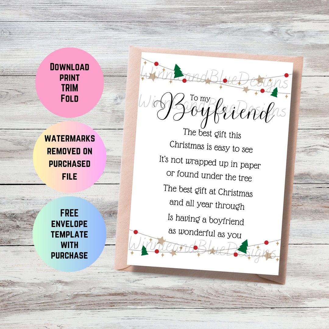 Printable Boyfriend Christmas Card, Christmas Poem Card for Boyfriend ...